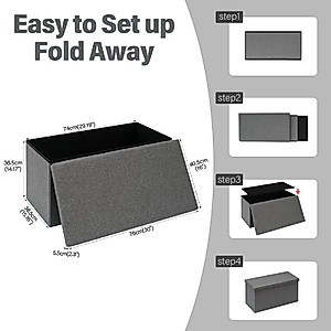 PINPLUS Folding Storage Ottoman Bench, Grey Storage Ottoman with Lid Tray, 30 inches Ottoman Coffee Table Cube Chair Foot Rest Stool Storage Toy Chest for Living Room Bedroom, Holds up to 550 lb