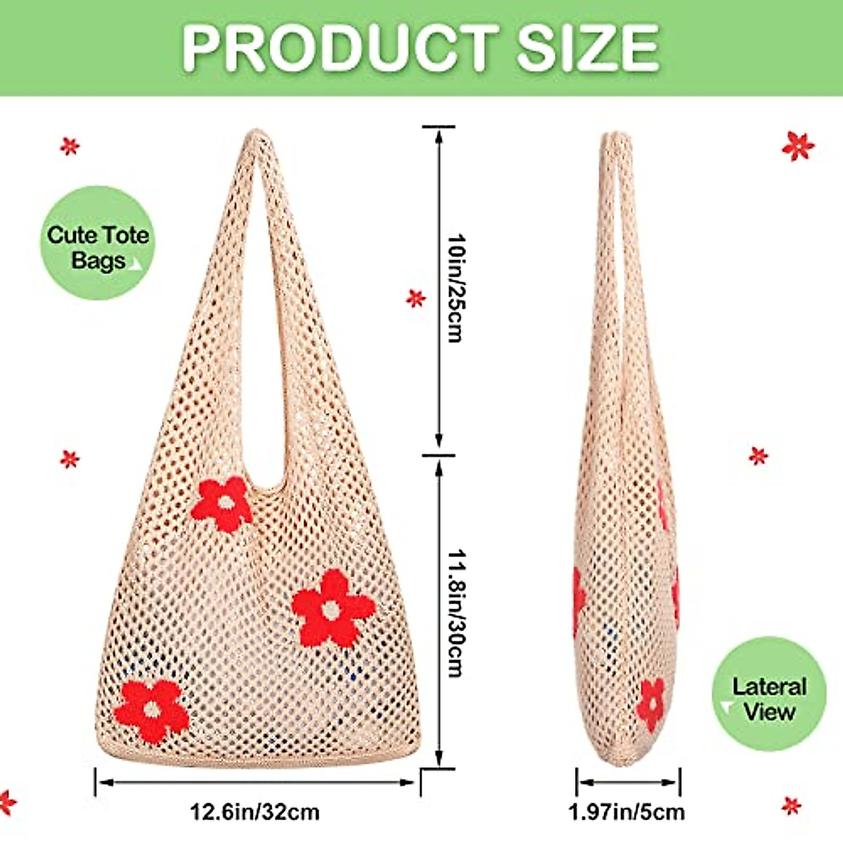 Women's Tote Bag Aesthetic Shoulder Handbags Crochet Purse Fairy Grunge Tote Bags Cute canvas tote (Apricot)