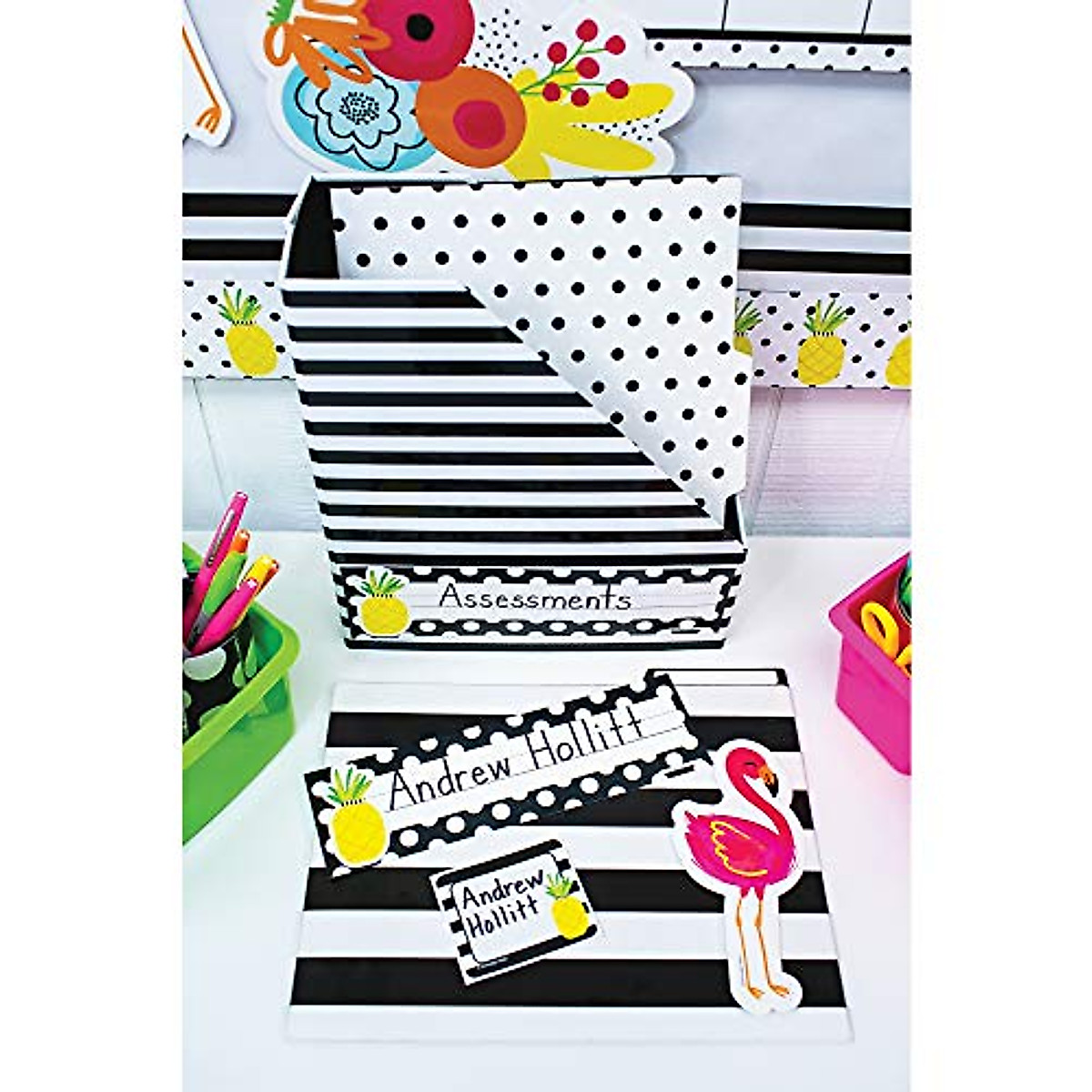 Schoolgirl Style Simply Stylish 6-Pack Decorative Teacher File Folders, 11.75" x 9.5" Black and White Letter Size File Folders With 1/3-Cut Tabs for Filing Cabinet, Office Supplies File Organizers