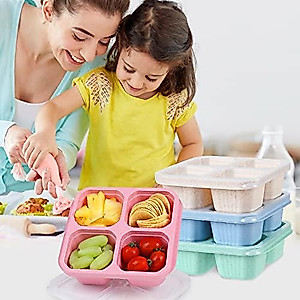 Waritili 4 Pack Snack Containers - Stackable Bento Boxes with 4 Compartments, Reusable Divided Food Containers for Party, Work, Travel, BPA FREE