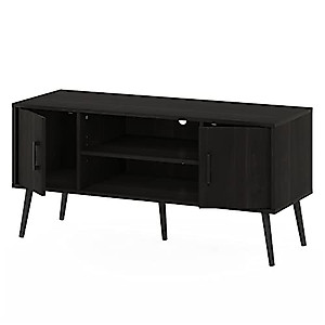 Furinno Claude Mid Century Style Wood Legs TV Stand For TV Size Up To 50 inch With Two Cabinets, Espresso