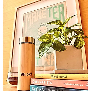 Shiok! Premium Bamboo Tea Tumbler with Strainer. 17 Oz Capacity Stainless Steel Thermos. Durable Double Walled Vacuum Insulated Travel Mug with filter. Keeps Hot & Cold up to 12hrs