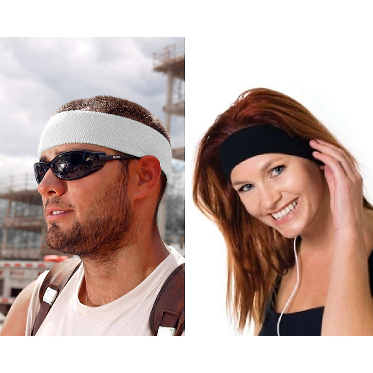 Men & Women Sweatband Headband Terry Cloth Moisture Wicking for Sports,Tennis,Gym,Work Out (Solid White)