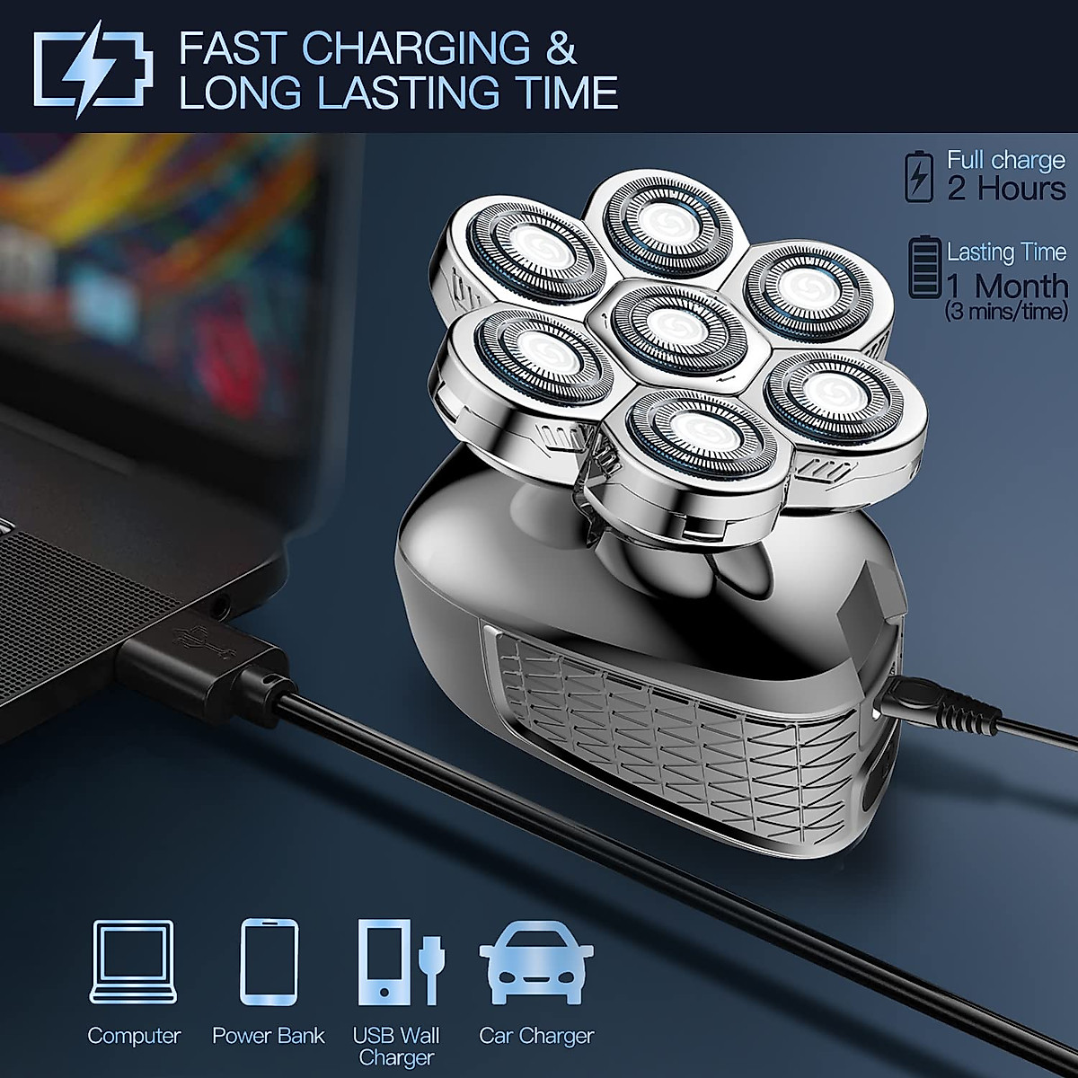 Electric Razor for Men, Upgraded 5-in-1 Head Shavers for Bald Men Faster-Charging Mens Shaver Grooming Kit Head Rotary Shaver with LED Display Waterproof Beard Hair Nose Trimmer Facial Cleaning Brush