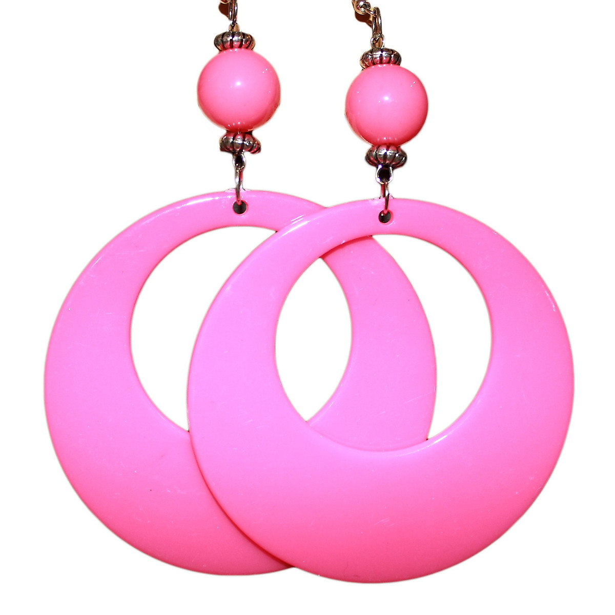 Neon Fluorescent Large Retro Hoop Dangle Costume Earring (Neon Pink)