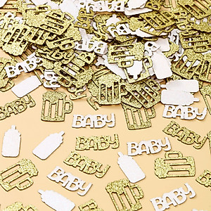 A Baby is Brewing Baby Shower Decorations Beer, 200 Pcs White and Gold Glitter Baby Shower Confetti, Diaper Party Decorations for Gender Reveal Pregnancy Celebration, Beer Theme Table Decor