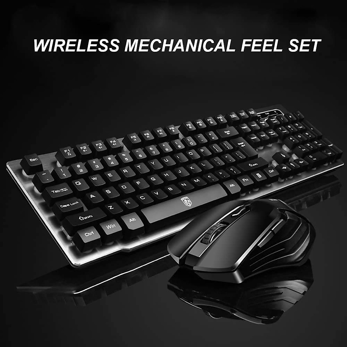 Wireless Mechanical Feel Keyboard and Mouse Set,2.4Ghz Cordless Gaming Keyboard for Laptop Desktop PC Strong Compatible with Windows,ios,Android(above 4.0),etc -No Backlight