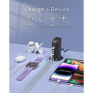 VPSUN USB C Charger Tower 55W, USB Charging Station 5 Port USB Block for iPhone 15/14/13/12, iPad, Samsung Galaxy, Google Pixel,HTC, and Multiple Devices 5V