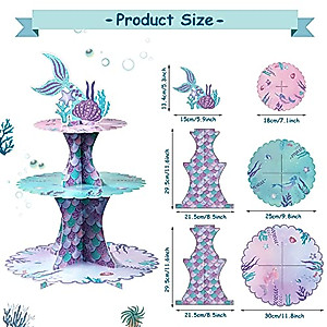 Mermaid Cake Stand 3 Tier Mermaid Party Supplies Mermaid Tail Cupcake Stand Holder for Girls Under The Sea Mermaid Theme Party Baby Shower Birthday Party Favors