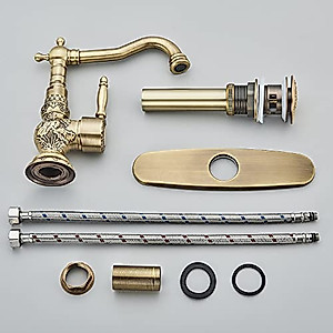 Senlesen Antique Brass Swivel Spout Bathroom Faucet Vanity Sink Mixer Tap and Pop Up Drain with Overflow