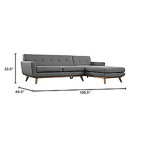 Modway Engage Mid-Century Modern Upholstered Right-Facing Sectional Sofa, Gray Fabric