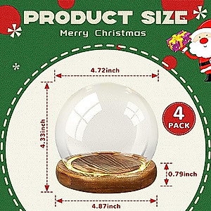 Funtery 4 Pcs 3.54 x 5 in Christmas DIY Clear Glass Dome Keepsake Globe Display Case with Light Wood Base Decorative Snow Globe Kit Plant Terrarium Decor for Women Craft Tabletop Gift (Classic Style)