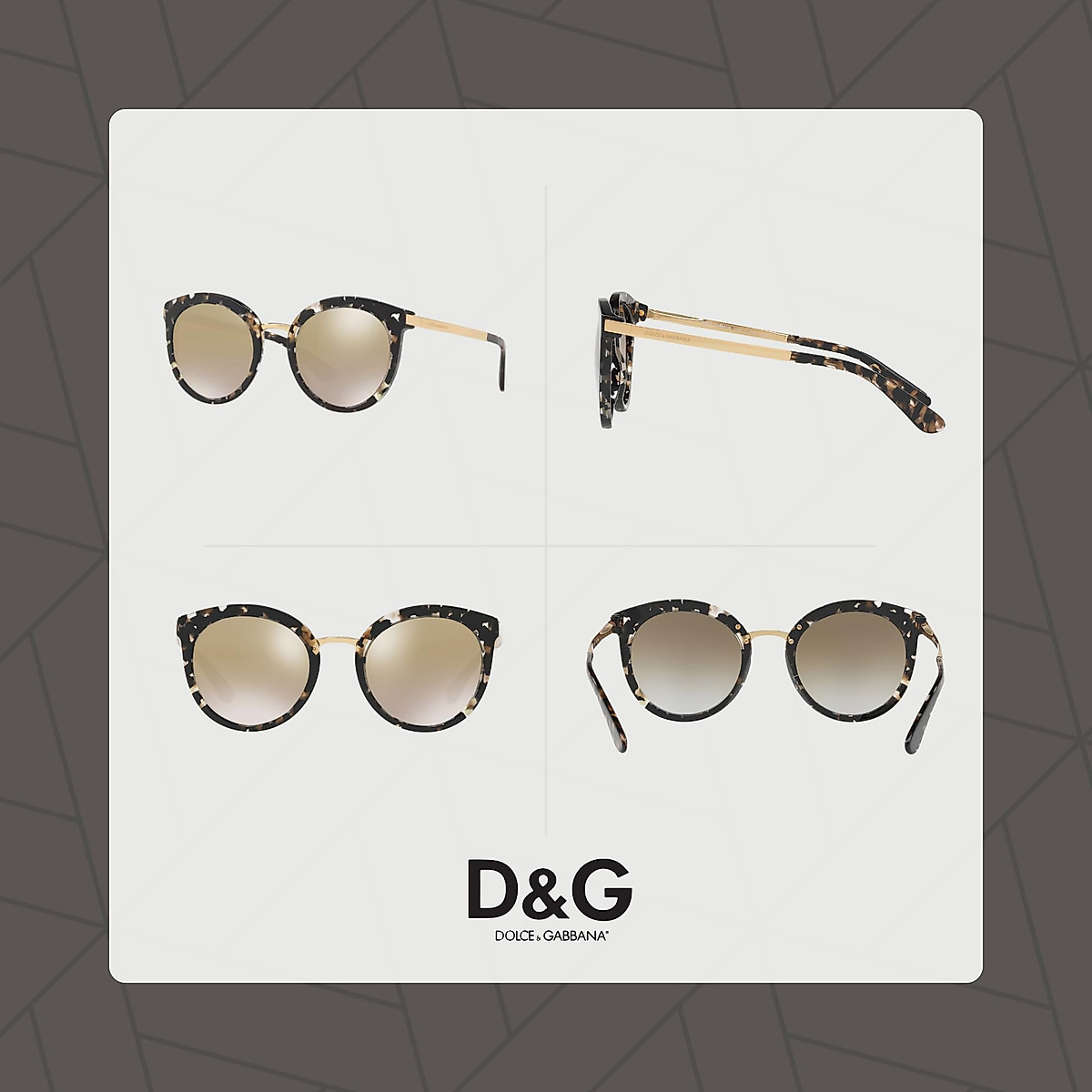 Dolce & Gabbana DG4268 911/6E 52M Cube Black/Gold/Gradient Light Brown Mirror Gold Round Sunglasses For Women+ BUNDLE with Designer iWear Eyewear Kit