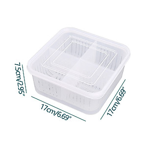WOHSAO Storage Containers Square Handle Food Storage Organizer Boxes with Lids for Refrigerator, Food Storage Box, Food Storage Containers with Lids, Four-Grid Containers for Ginger Slice