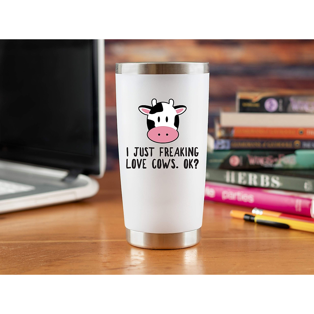 KLUBI Cow Gifts Coffee Tumbler- 20oz Tumbler for Coffee or Wine - Gift Idea for Cow Lovers, Themed Gifts, Print, Cup, Accessories, Stuff, Farm Animal