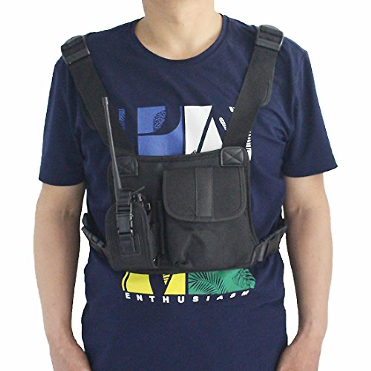GoodQbuy Universal radio harness chest Rig Bag Pocket Pack Holster Vest for Two Way Radio (Rescue Essentials) (Leather Black)