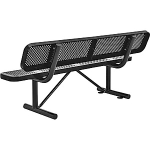 Global Industrial 72" Perforated Metal Outdoor Picnic Bench with Backrest, Black