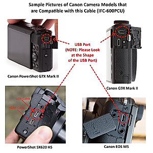 Replacement Interface Cable IFC-600PCU Compatible with Canon PowerShot G7X Mark II, G9 X, G9 X Mark II, SX620 HS, SX720 HS, SX730 HS, EOS M5, EOS M6 (Not for G7X)
