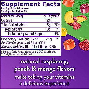 Vitafusion Probiotic Gummy Supplements, Raspberry, Peach and Mango Flavored Probiotic Nutritional Supplements, 70 Count