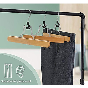 Wooden Pant Hangers, Lemonfilter 12 Pack Pant Hangers Wood with Non Slip Padded Velvet, Non Slip Pants Pangers with 360° Swivel Hook, Natural Wooden Dress Pants Hangers for Men, Skirts, Trousers, Wigs