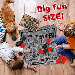 OleOletOy Super Tic Tac Toe and Giant Checkers Set Board Game with 24 Checker Pieces Reversible Rug, Classic Indoor and Outdoor Activity for Kids and Adults, Best for Camping, Backyard, or Lawn Game