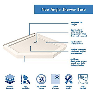 DreamLine SlimLine 42 in. D x 42 in. W x 2 3/4 in. H Corner Drain Neo-Angle Shower Base in Biscuit, DLT-2042420-22