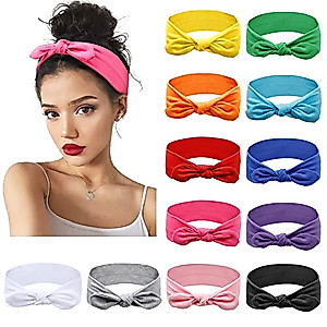 Huachi 12 Pack Bow Headbands for Women Headwraps Hair Band Knotted Headband Rabbit Ears Stretchy Turban Head Wraps Fashion Sport Cute Hair Accessories