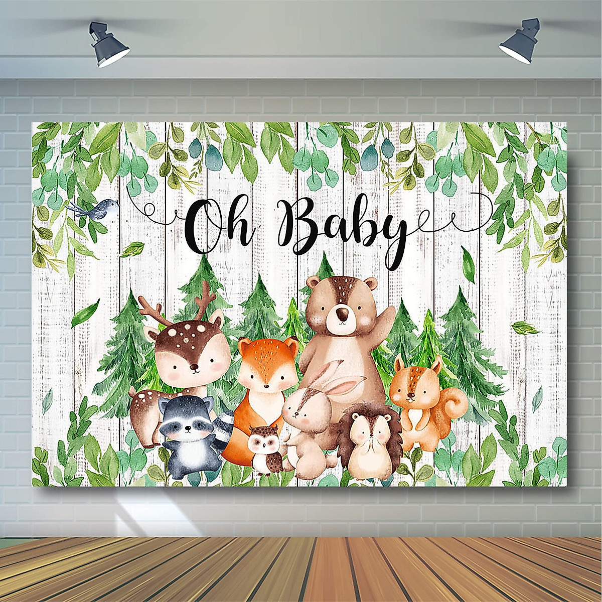 Avezano Oh Baby Backdrop Forest Safari Jungle Animals Boys Girls Baby Shower Party Decorations Cartoon Bear Deer Woodland Baby Shower Photography Background (7x5ft)