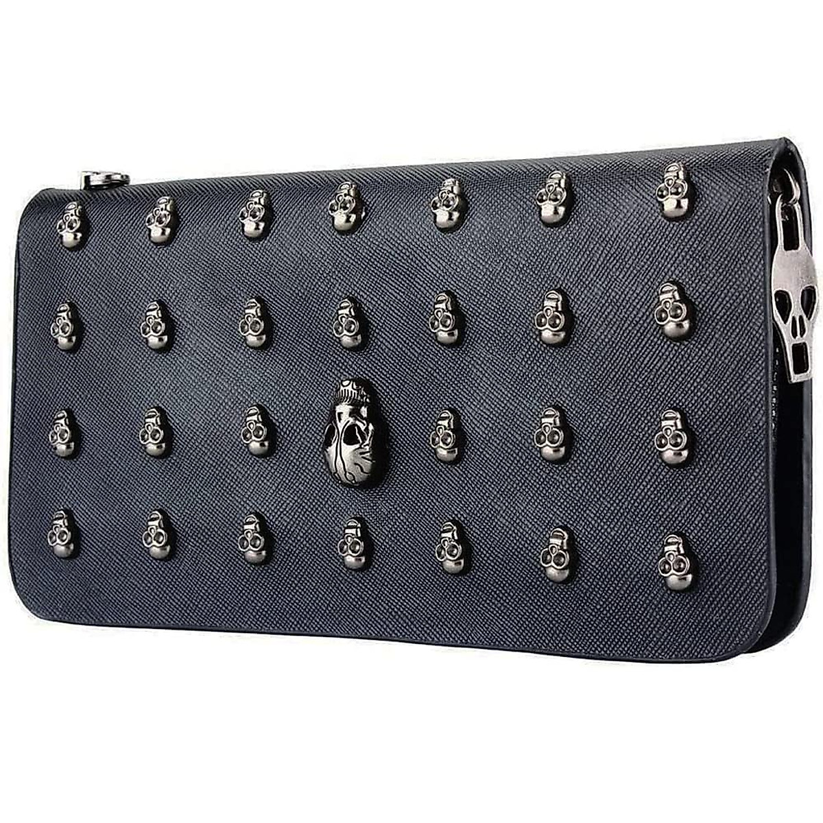 DownUpdown Skull Wallets for Women Wristlet Purses Clutch Black Zipper Purse Faux Leather Punk Gothic Cool Long Wallet Men