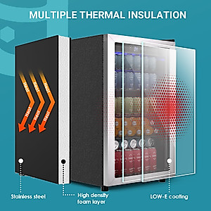 EUHOMY 4.5 Cu.ft Beverage Refrigerator and Cooler, 145 Can Mini fridge with Glass Door for Soda Beer Wine, Small Drink Dispenser with Digital Adjustable Thermostat for Home Office Bar