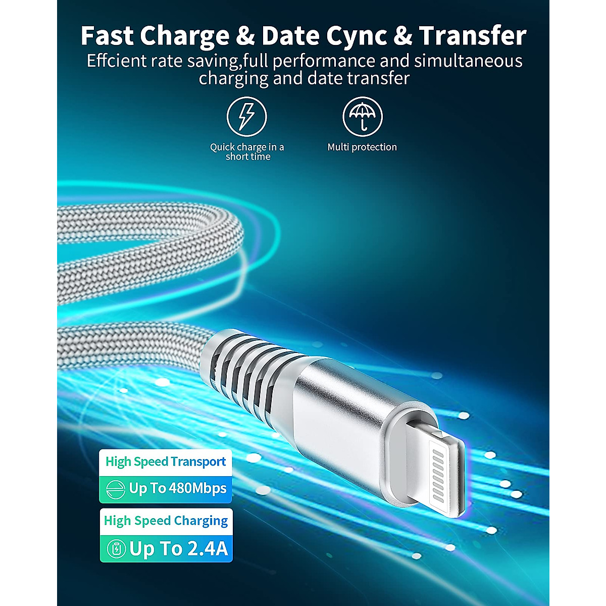 iPhone Charger, [MFi Certified] Lightning Cable 3Pack 8inch Nylon Braided iPhone Charger Cable 2.4A Short USB Fast Charging Data Sync Transfer Cord for iPhone 14 13 12 11 XS XR X 8 7 iPad iPod