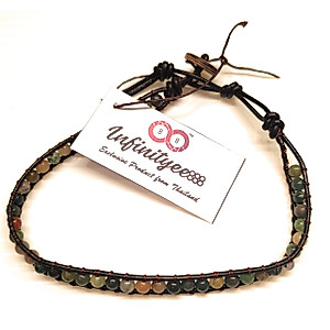 Infinityee888 Anklet Jasper Stone Ankle Bracelet 10 Inches Woven with Leather Cord Beautiful Handmade Hippie Bohemian Unisex Gift Anklet for Men Anklet for Women and Teenage