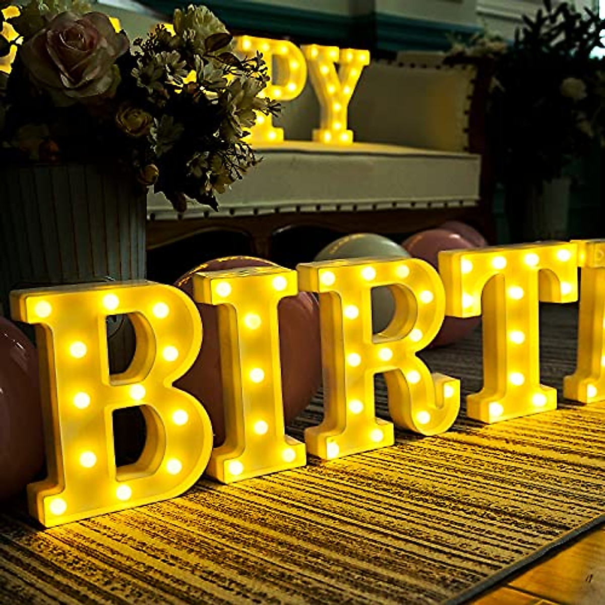 Brightdeco 155 Bulbs Light Up Happy Birthday Sign LED Marquee Letter Sign Anniversary Party Night Lamp Banquet Props
