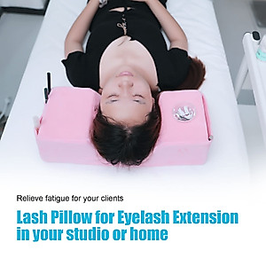 Sankell Beauty Eyelash Extension Neck Pillow Comfortable Memory Foam Grafted Eyelash Curve Pillow with Makeup Pocket to Protect Neck Velvet Pillow Cover Removable (Pink)