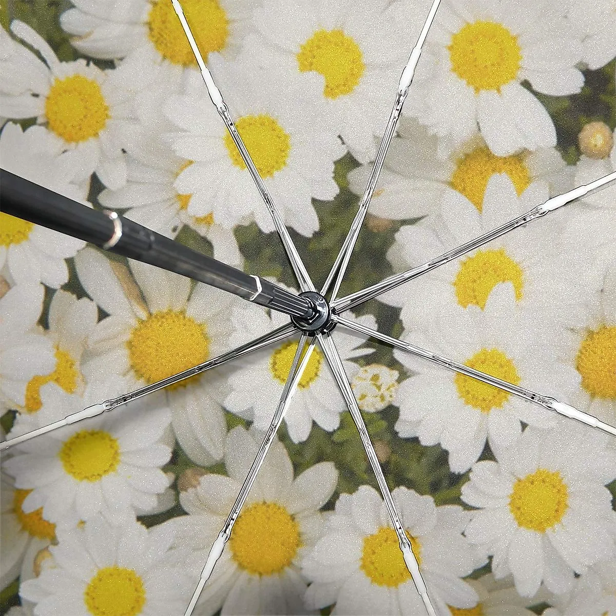 senya White Daisy Compact Travel Umbrella Sun and Rain Windproof Auto Open Close Folding Umbrella