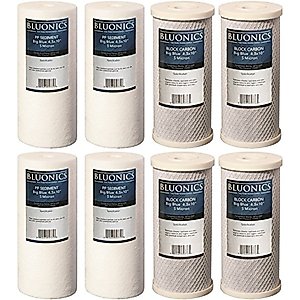 8 Pack Filters-4 Carbon Block & 4 Sediment Replacement Water Filters 5-Micron 4.5" x 10" Whole House for Rust, Iron, Sand, Dirt, Chlorine and Odors