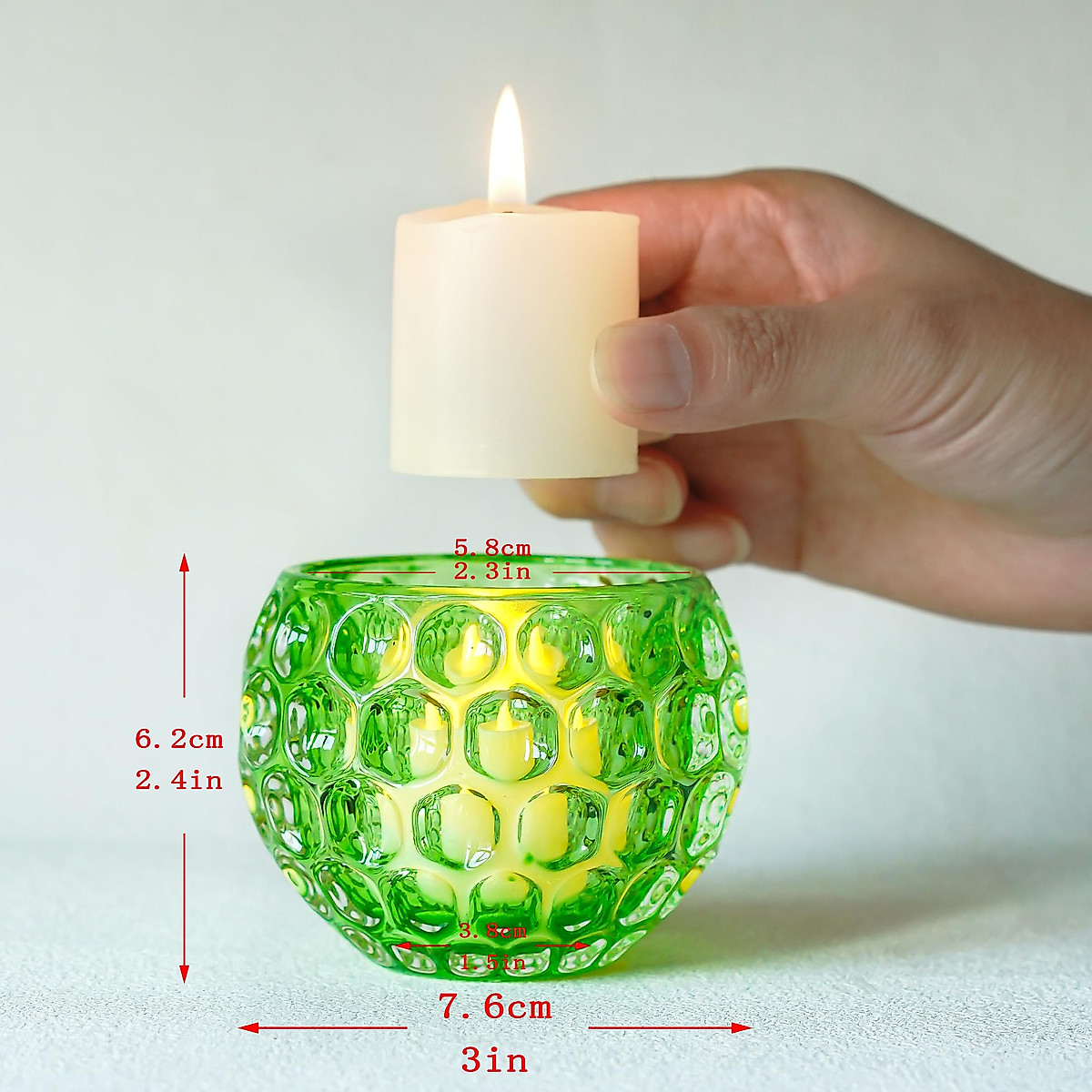 6pcs Green Votive Candle Holders Set of 6 Green Glass Tealight Candle Holders in Bulk Crystal Tea Light Candle Holders for Home Wedding St Patricks Day Decor