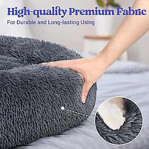 rabbitgoo Dog Bed for Small Dogs, 24 inches Washable Small Dog Bed, Fluffy Donut Dog Bed Anti-Slip, Calming Soft Plush Round Pet Bed for Dogs, Fits up to 18 lbs Pets, Dark Grey