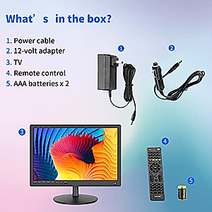 Jexiop 17inch LED TV,HD 1080P Small Widescreen TV with ATSC Digital Tuner,Built-in Speakers with HDMI,VGA,AV Input,USB Port,12 Volt TV Suitable for Caravan,Kitchen,Bedroom