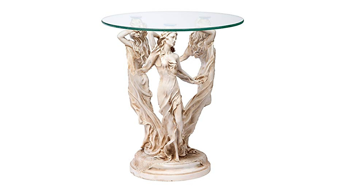 Design Toscano Greek Muses Glass Top Side Table - Antique Stone