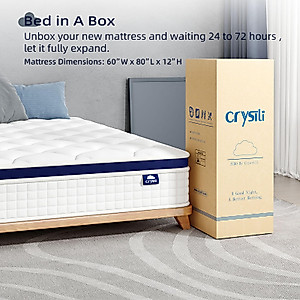 Crystli Queen Size Mattress 12 Inch Bed in A Box Hybrid Mattress with Zero Pressure Foam, Innerspring Mattress for Pressure Relief, Motion Isolation, Medium Firm, CertiPUR-US Certified