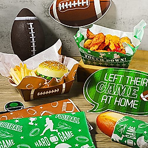 200 Pcs Football Party Supplies 1.1 lb 100 Paper Food Trays Serving Boats with 100 Grease Resistant Liner Papers Waxed Deli Paper Sheets for Football Birthday Sport Game Party Favors Decorations
