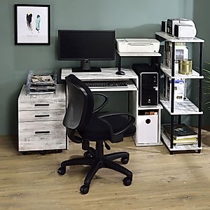 Rectangular Computer Desk, Modern Office Desk with Keyboard Tray, Shelf and Storage Compartment for Home Office, Shelf Dimension 9" L X 16" D X 20" H, Leg Space Dimension 24" L X 16" D X 24" H