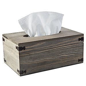 MyGift Rustic Gray Solid Wood Tissue Box Holder Rectangular Cover, Decorative Bathroom Facial Tissue Box Holder with Hinged Lid