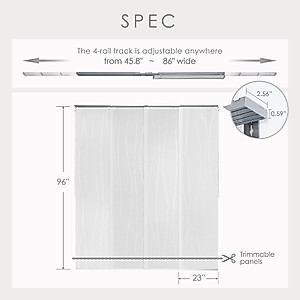 GoDear Design Adjustable Sliding Window Panel Track Blinds 45.8"- 86" W x 96" H, Extendable Vertical Blinds, Sliding Hanging Room Dividers, White Trimmable Fabric Shades, Light Filtering, Catch Me