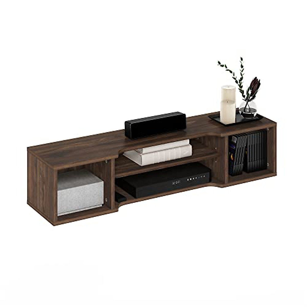 Furinno Indo Floating Storage Hutch Media Console, Columbia Walnut