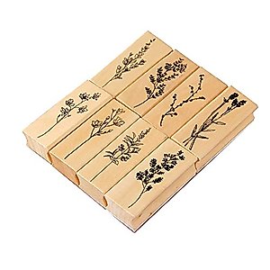 Yansanido Pack of 8 Pcs Plant and Flower Shape Wooden Rubber Stamps 2.5 Inch x 1 Inch x 0.6 Inch for DIY Craft Card and Photo Album (8Pcs Plant & Flower-02)