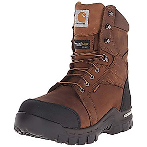 Carhartt mens 8" Rugged Flex Insulated Waterproof Breathable Safety Toe Leather Work Boot Cmf8389 Construction Shoe, Brown, 10.5 US