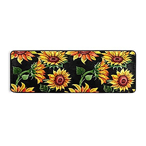 Sunflower Floral Kitchen Rugs Non-Slip Soft Doormats Bath Carpet Floor Runner Area Rugs for Home Dining Living Room Bedroom 72" X 24"