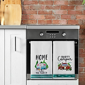 4 Pcs Camping Dish Towels Pot Holders Oven Mitts Set Making Memories One Campsite at a Time RV Kitchen Towels Soft Absorbent Pot Holder Camper Oven Mitt Dish Cloths Hand Towels